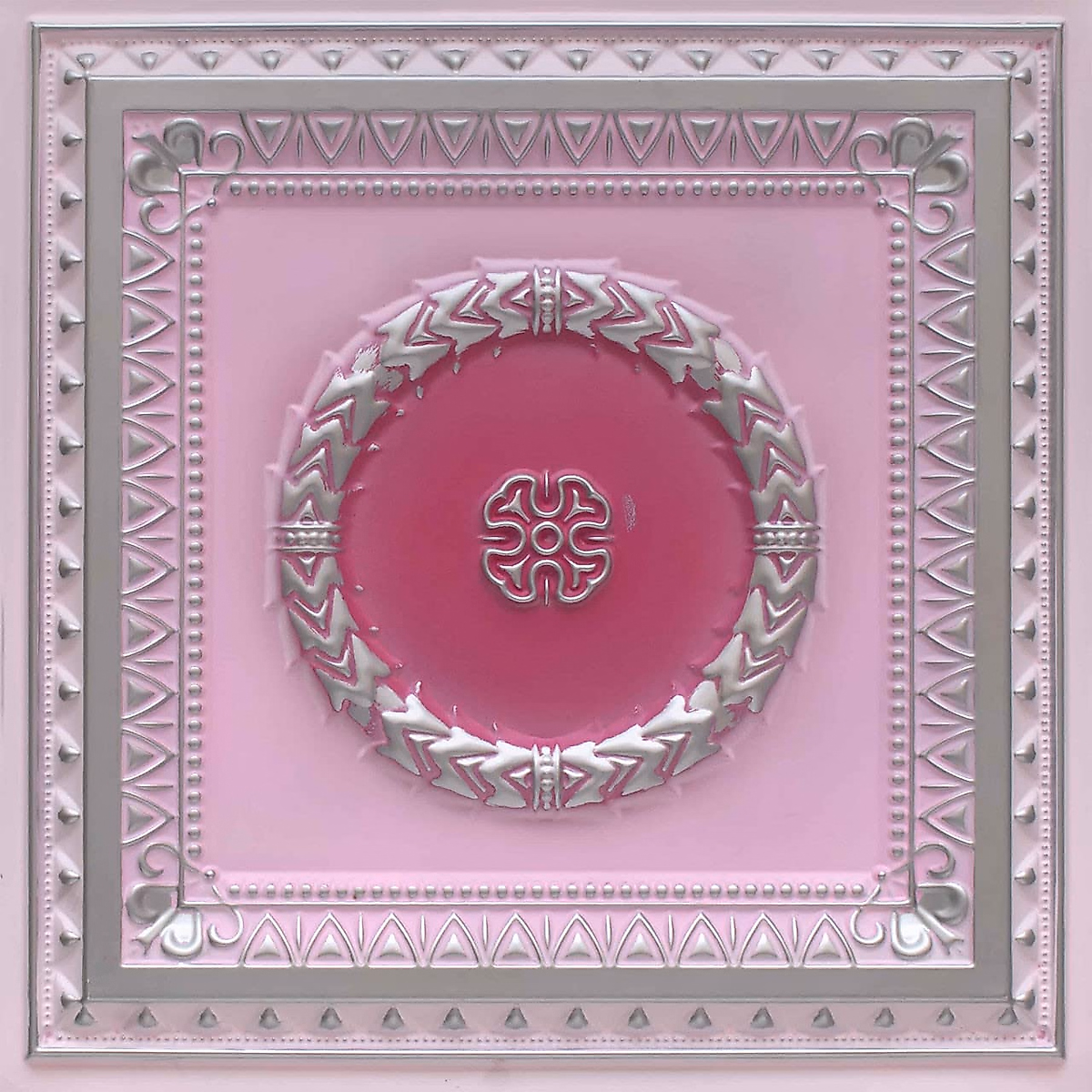 From Plain To Beautiful In Hours 210 Laurel Wreath PVC 2' x 2' Lay-in or Glue-up Ceiling Tile, Pink Lady, 50 Piece