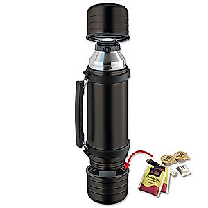 Isosteel Va-9562dqat 1.0 Liter 34 Fluid Ounce DUO Double-walled Vacuum Flask, Quickstop System - Single Hand Pouring, 2 Insulating Plastic Drinking Cups, Color Titanium Gray