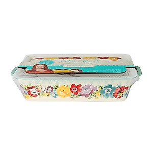 Generic Pioneer Woman Ceramic 9x13 Baker with Lid and 1 Kitchen Towel., Floral