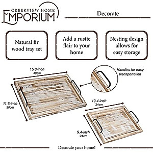 Creekview Home Emporium Wood Serving Trays - 2pk Nesting Serving Trays with Handles Decorative Wooden Serving Tray Set