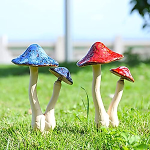 Mushroom Yard Decor - 2pcs Ceramic Mushroom for Garden, Mushroom Statue Decor, Fairy Garden Stakes Ceramic Lawn Ornament Decor Plants Stake
