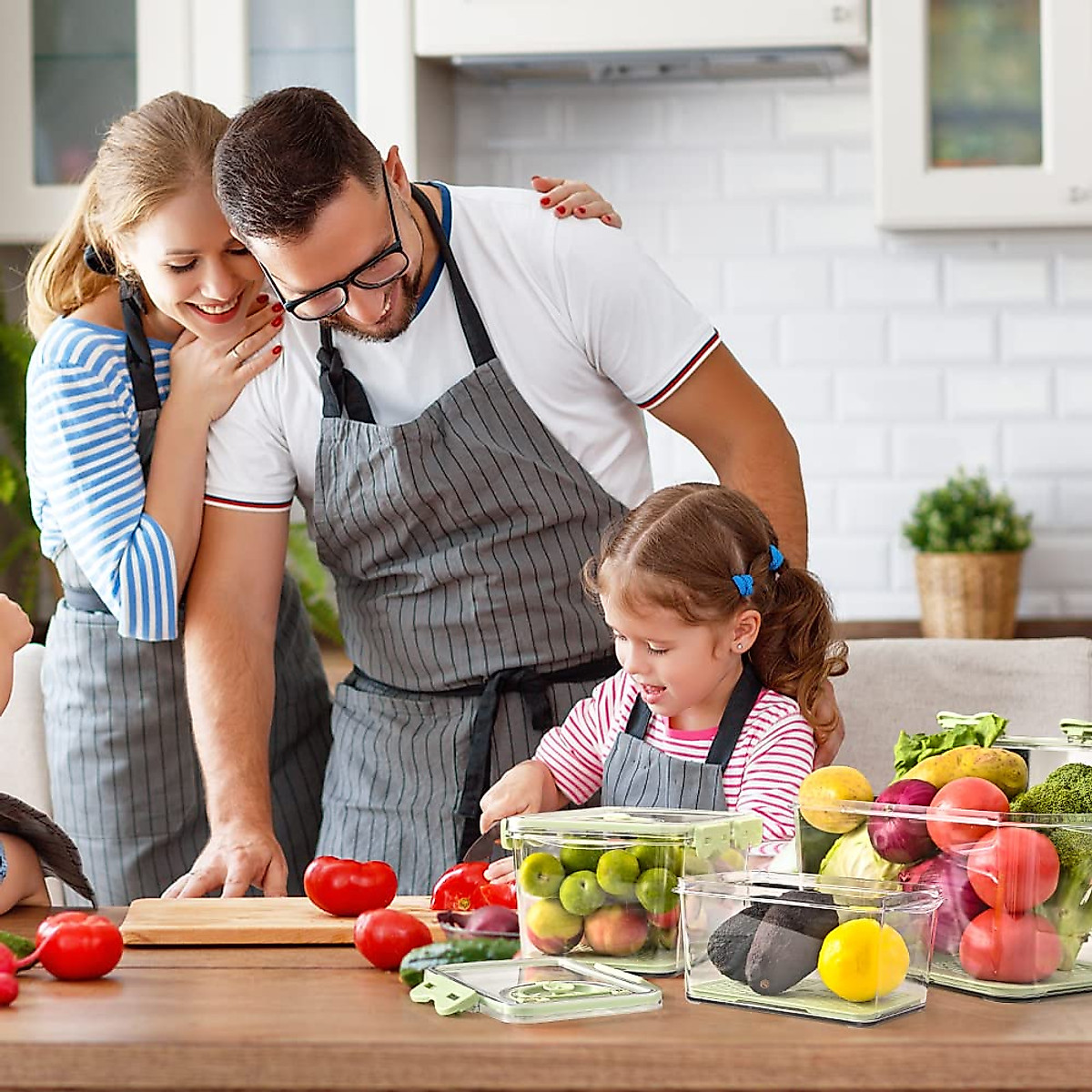 Fruit Storage Containers for Fridge 3 Pack Vegetable Produce Saver Container Refrigerator with Lid & Removable Tray Air Vents, Time Remember, BPA-Free Kitchen Organizer Bins Lettuce Salad Berry Keeper