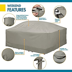 Duck Covers Weekend Water-Resistant Outdoor Square Table & Chair Cover with Integrated Duck Dome, 90 x 90 x 32 Inch, Moon Rock, Patio Covers for Outdoor Furniture