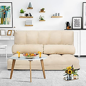 KOMFOTT Adjustable Floor Sofa Bed, Foldable Lazy Sofa Sleeper Bed with 6 Position Backrest & 2 Pillows, Convertible Futon Couch Bed with Suede Cloth Cover, Lounge Recliner for Living Room