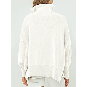 ANRABESS Women's Oversized Fashion Long Sleeve Quarter Zip Baggy Loose Slouchy Sweater Pullover Tops 2024 Fall Outfits White X-Small