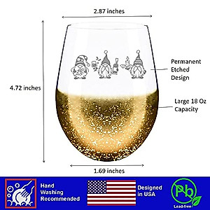 Christmas Gnome Etched Stemless Wine Drinking Glasses Glassware Set of 4
