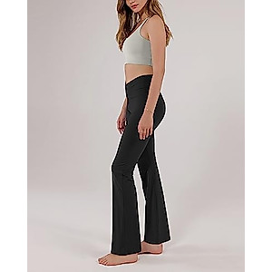 ODODOS Women's Cross Waist Flare Yoga Pants with Inner Pocket, High Rise Bootcut Tummy Control Bootleg Gym Workout Pants -Inseam 31", Black, Small