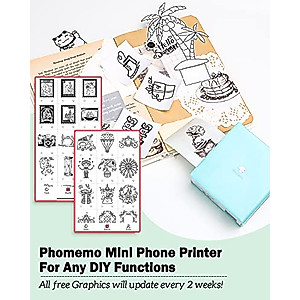 Phomemo Label Maker -M02 Pocket Printer Thermal Bluetooth Sticker Maker with 3 Rolls Paper, for DIY Creation, Study Notes, Memo, List, Work Plan, Gift, Cyan