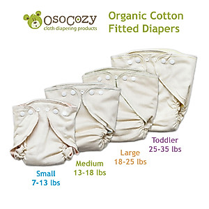 Osocozy Fitted Organic Diaper, 100% GOTS Certified Organic Cotton Birdseye Weave Fabric. Soft and Absorbent. Easy Snap Closures. Sewn in The USA. (Size: Small 7-13 Lbs)