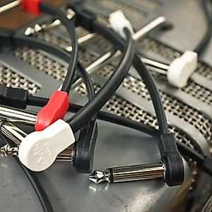 M MAKA Flat Low Profile Guitar Patch Cable 12 inch 1 Foot for Effects Pedals, 1/4 inch Right-Angle, Red, 3-Pack New Version