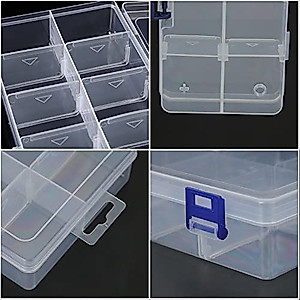 Aixubojch 5 Packs 8 Grids Clear Plastic Organizer with Adjustable Shelves,Jewelry, Craft DIY,Beads,Sewing,Hair Accessories,Thread,Fishing Tackle,Small Parts Compartment Storage Containers