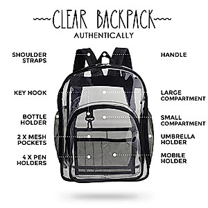 Zenn Outfitters Clear PVC Heavy Duty Transparent Backpack, See-Through Material, Easy to Carry with Cushioned Straps, Ideal for High Security Areas, Airports, School, Work, Stadium