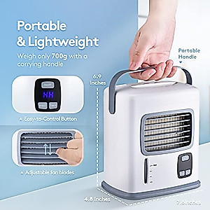 Portable Air Conditioner Fan for Small Room - 3 in 1 Personal Mini Desktop AC Evaporative Air Cooler Fan w/ 12H Timer, Adjustable Wind Direction, 500ML Large Water Tank, 2 Speeds, for Office Home