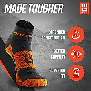 MudGear Quarter Length Socks - Trail Running Socks for Women and Men for Sport, Gym, Running, Yoga,Tennis, Cycling,Golf - 2 Pack Athletic Low Cut Anti-Slip Workout Socks (Black/Orange,Medium)