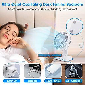 Digibond Oscillating Table Fan Small Oscillating Fan for Bedroom/Indoor/Outdoor Ultra Quiet Mini Desk Fan Auto 90° Rotated 4 Speeds 5in Wall Mounted Cordless Portable Rechargeable (White)