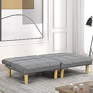 KAIRUITUCH Armless Mini Futon Couch, Adjustable Backrest Small Couches Sofa, Convertible Corner Couches for Small Spaces Living Room Apartment Home Office Studio Dorm, Grey, 306LG1