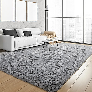 Quenlife Fluffy Rug for Living Room, Plush Shaggy 6x9 Rug for Bedroom, Soft Area Rugs Fuzzy Carpet with Anti-Slip Bottom for Kids Grils Room Nursery Home Decor, Grey