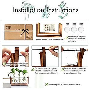XXXFLOWER Plant Terrarium with Wooden Stand, Air Planter Bulb Glass Vase Metal Swivel Holder Retro Tabletop for Hydroponics Home Garden Office Decoration - 3 Bulb Vase