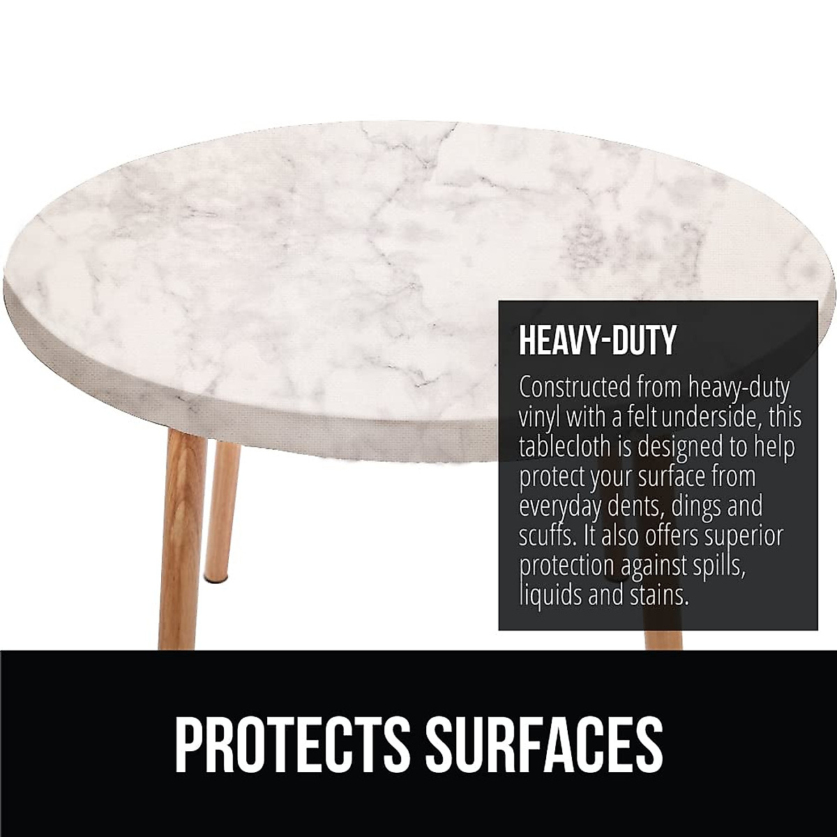 Gorilla Grip Vinyl Round Tablecloth, Fitted Elastic Edge Cover, Fade and Stain Resistant Table Cloths, Spill Proof Linen Covers for Indoor Dining, Outdoor Picnic Parties, Camping, 56" Marble White