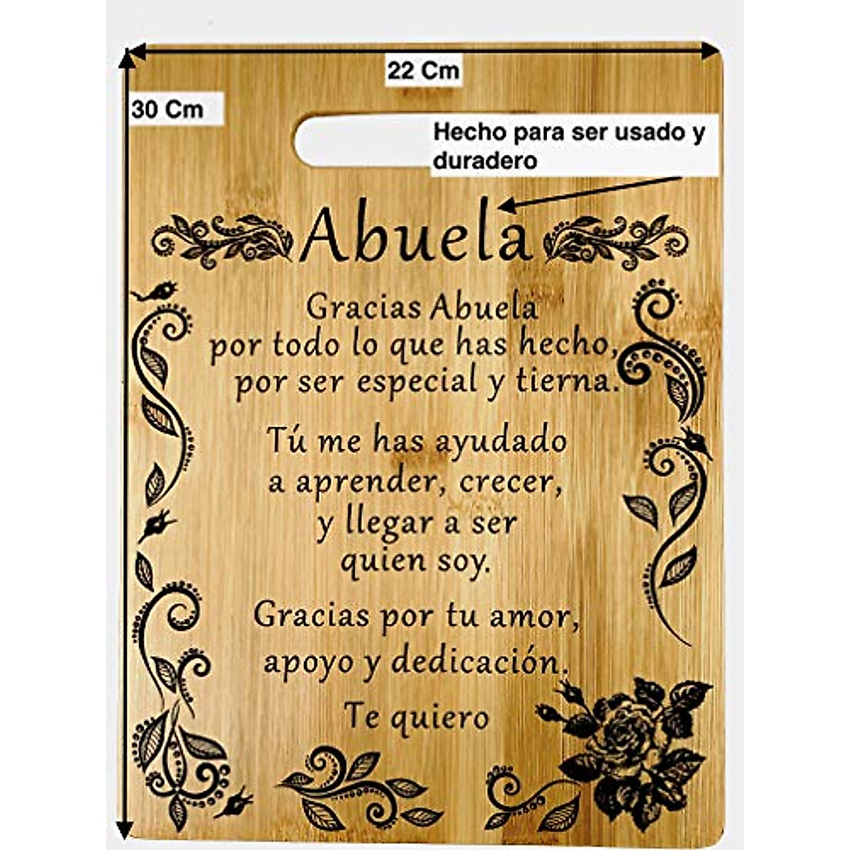 Regalo para abuela: tabla de cortar de bambú grabada (22 x 30 cm) Gift for Grandma in Spanish-Engraved bamboo cutting board 9"x12"