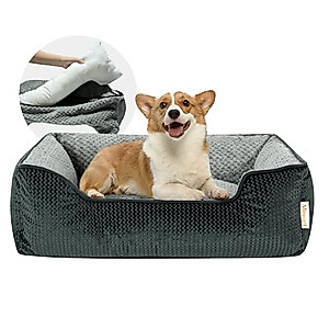 Miguel Removable Washable Dog Bed for Medium Dog - Rectangle Pet Bed for Large Cats with Zipper Cover Bolster Cuddle Puppy Bed with Supportive Side Wall Slip-Resistant Bottom, Dark Gray 30 Inch