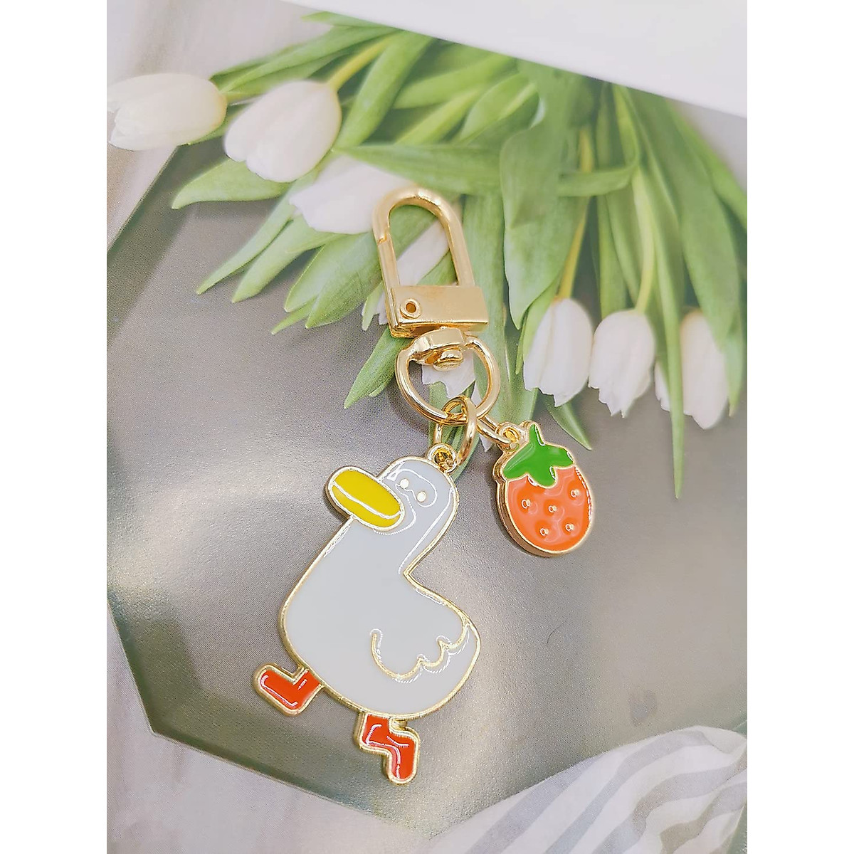 Meefisher 2 PCS Cute Keychain Kawaii Duck Aesthetic Key Ring Keychains Charm Accessories for Backpack U Disk Decor Bag, Birthdays, Jewelry gifts