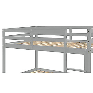Majnesvon Twin Over Twin Low Bunk Bed with Safety Guardrail, Climbing Ladder, Easy to Assemble, Saving Space, Bed Bedroom Storage Guard Rail Ladder(Gray)