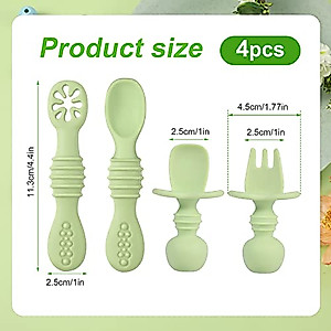 4pcs Silicone Baby Spoons Self Feeding 6+ Months, BPA Free Baby Led Weaning Spoons Training Spoon Toddler Self Feeding Utensils for 6-12 Months Babies (Matcha Green)