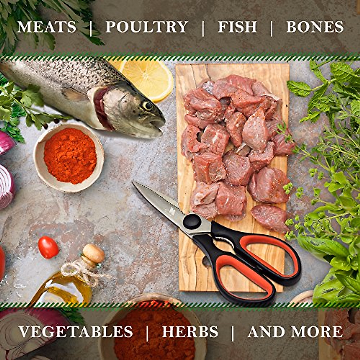 Heavy Duty Kitchen Shears -Take Apart Stainless Steel Blades, Comfort Rubber Grip Handles with Bottle Opener and Nutcracker - Multipurpose Scissors for Chicken, Meat Fish and Herbs - Acodine