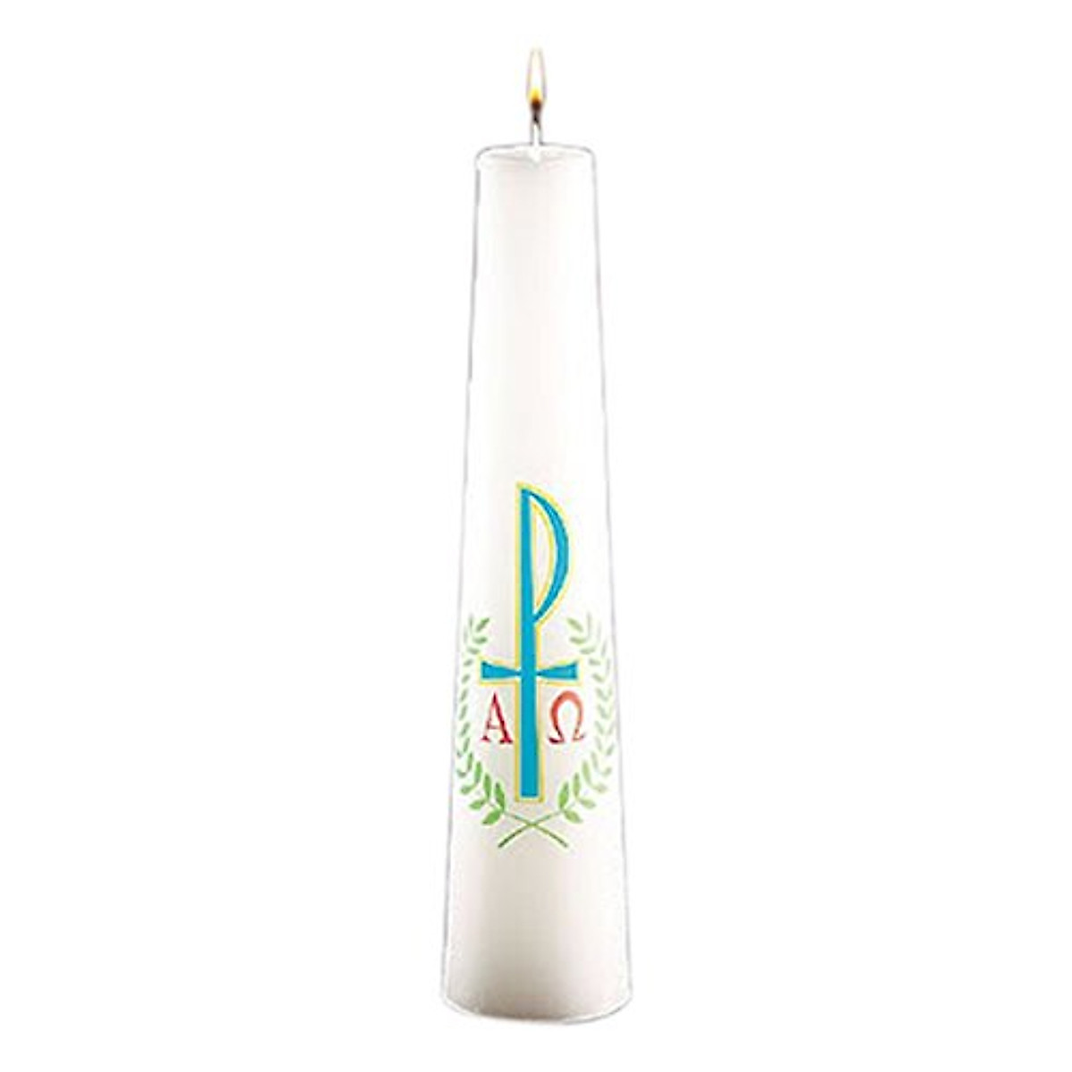 Wax Advent Christ Pillar Candle with Water Transfer Applique Decal, 14 Inch (Chi Rho)