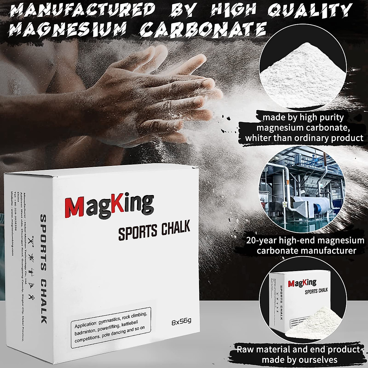 MagKing Gym Chalk Blocks, for Rock Climbing, Weightlifting, Workout Lifting, Gymnastics Bars, Crossfit, Magnesium Carbonate Chalk, 2oz, 1lb, 8 blocks