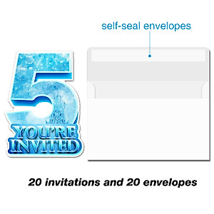 20 Ice Queen 5th Birthday Party Invitations with Envelopes Double Sided Winter Snowflake Shaped Fill-in Invitations Invites for 5 Year Old
