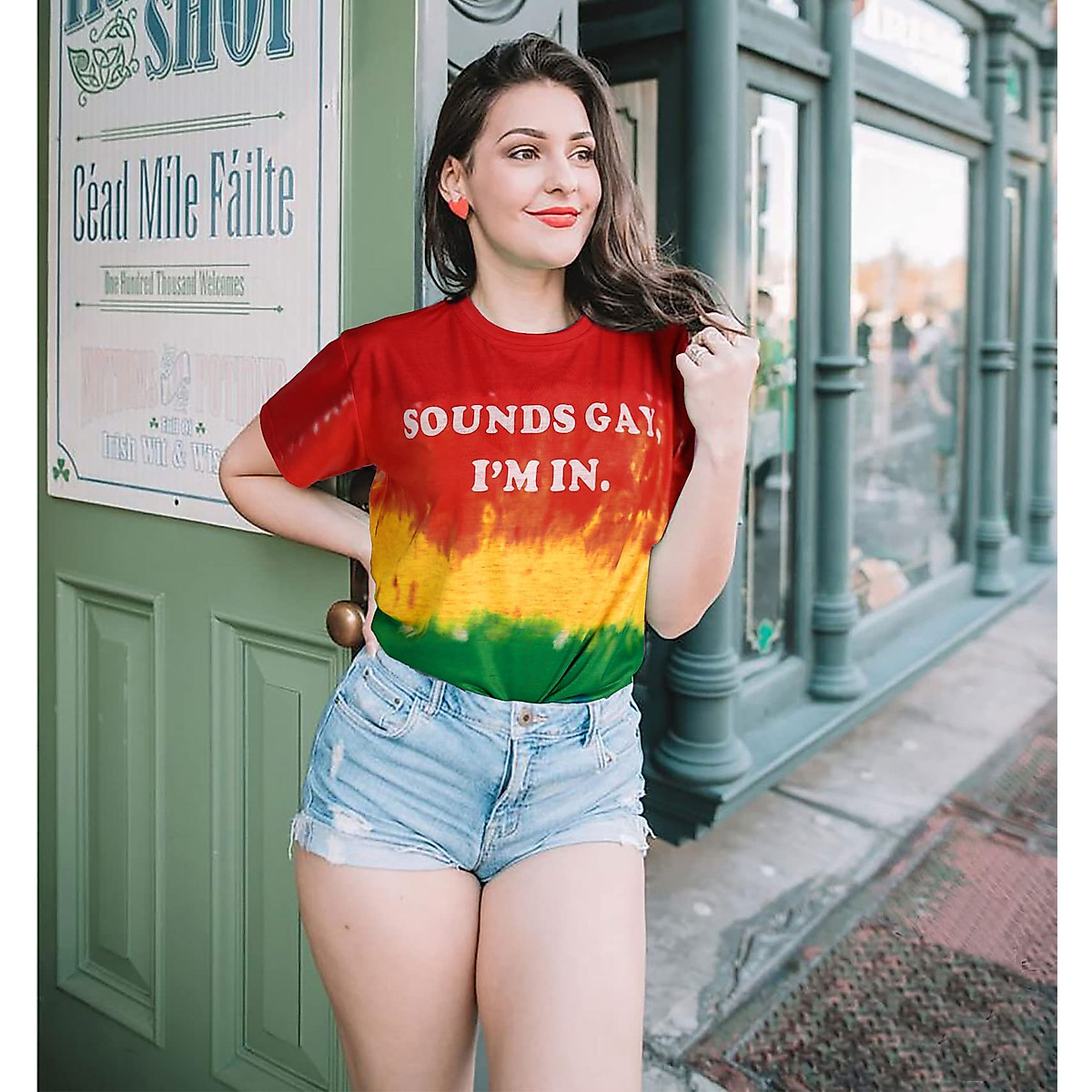 Gay Pride Shirt Women Rainbow LGBTQ Tie Dye Tees Funny Sounds Gay Im in Shirts Summer Bisexual Short Sleeve Tops X-Large