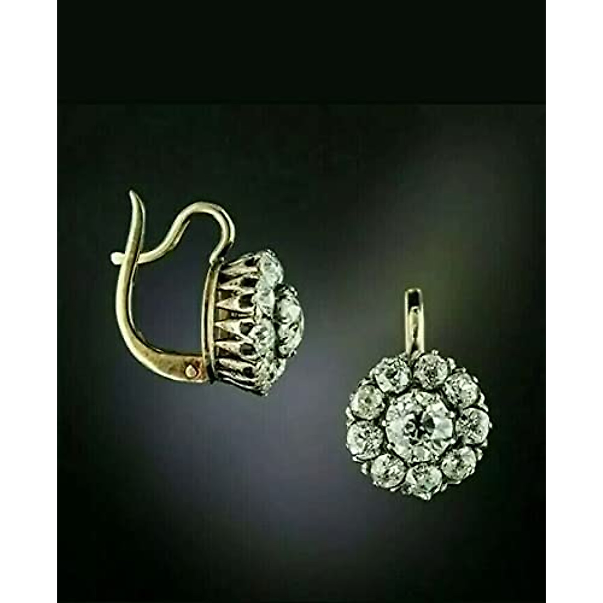 TISHYA JEWELLERS 2.0Ct Round Cut Diamond Antique Flower Drop/Dangle Earrings 14k Yellow Gold Over