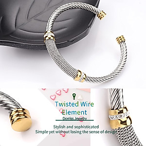 Dorriss Cable Bracelets for Women Thin Open Bangle Stainless Steel Personalized Elastic Adjustable Bangle Jewelry With Gift Box