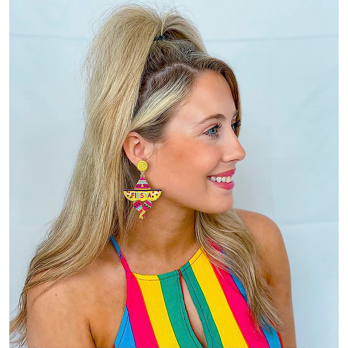 HZEYN Cinco De Mayo Earrings Beaded Fiesta Sombrero Dangle Earrings Party Fiesta Earrings Jewelry for Women Sombrero