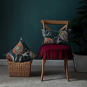 XSlive Solid Ruffled Chair Pad with Ties,Comfortable Non Slip Seat Cushion Kitchen Dining Decor Chair Cushion with Removable Cover (Burgundy,18"x18")