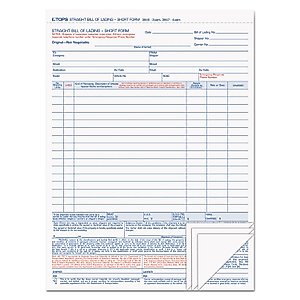 TOPS Bill of Lading 16-Line, Four Part Carbonless Sheet, 50 Sets/50-Pack - 3847