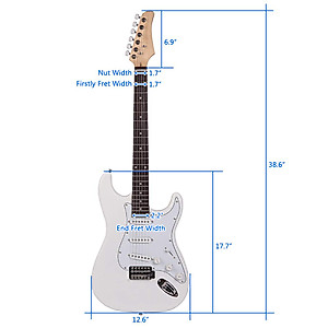 BCGUANG 39" Rosewood Fingerboard 6 String Electric Guitar with Gigbag Strap Tremolo Arm Cord for Adult Student Beginner (White)