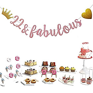 22 & Fabulous Banner, Pre-Strung, No Assembly Required, Funny Rose Gold Paper Glitter Party Decorations for 22nd Birthday Party Supplies, Letters Rose Gold,ABCpartyland