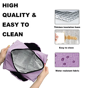 Joymee Lunch Bag Women Insulated Lunch Box Reusable Durable Leakproof Large Spacious Cooler Tote for Women Men Adult with Bottle Holder and Side Pockets for Work Office Travel Picnic - Purple