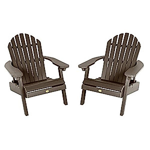 highwood Hamilton Folding and Reclining Adirondack Chairs, 2-Piece Set, Weathered Acorn