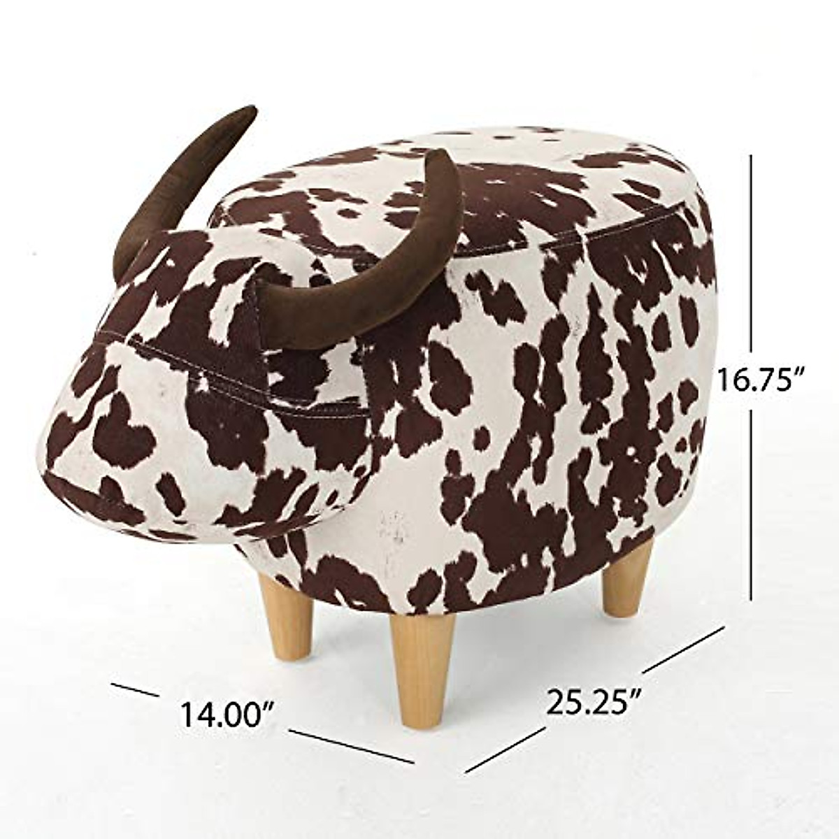 GDFStudio Bertha Milk Cow Patterned New Velvet Ottoman (Brown Milk Cow)