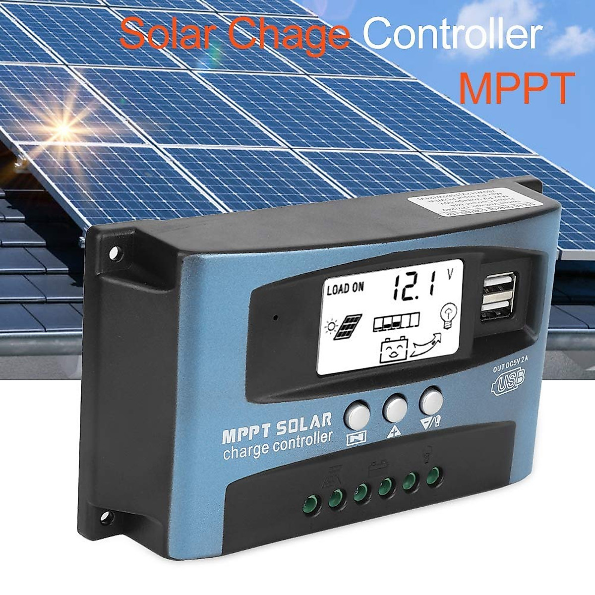 SHYEKYO Solar Charge Controller, 12V/24V MPPT Solar Charge Controller with LCD Real Time Display Solar Panel Intelligent Regulator for Storage Batteries and Loads Work(50A)