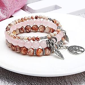 XIMEO Tree of Life Semi Precious Original Design Crystals and Healing Stones Yoga Beaded Bracelets Beach Charm Bracelet Set for Women Girls, Ocean Jewelry