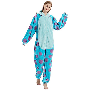 Sqlszt Animal Sulley Monster Onesie Adult Sullivan One Piece Pajamas Unisex Cosplay Costume For Women Men Blue S