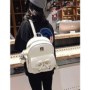 Girls 3-Pieces Fahsion Bowknot Leather Backpack with Bear Pendant Mini Backpack Purse for Women Teen Girls (Gray)