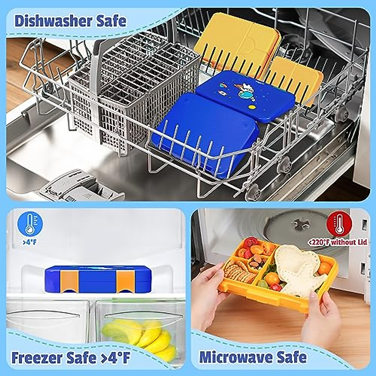 Ordiffo Bento Lunch Box for Kids, 4-6 Compartments with Leakproof Removable Compartment, Dishwasher Safe, Pre-School Kid Toddlers Daycare Lunches Snack Container for Boys, Space Astronaut