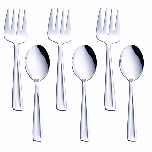 GoGeiLi Stainless Steel Serving Spoon and Serving Fork Set, Include 3 Large Serving Spoon and 3 Serving Fork, 9.5-inch Catering Serving Utensil Set, Dishwasher Safe