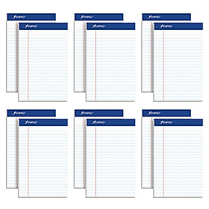 Ampad Jr. Notepad, College/Medium Ruled, 50 Sheets, White, 5" x 8", 12 per Pack (20-364)